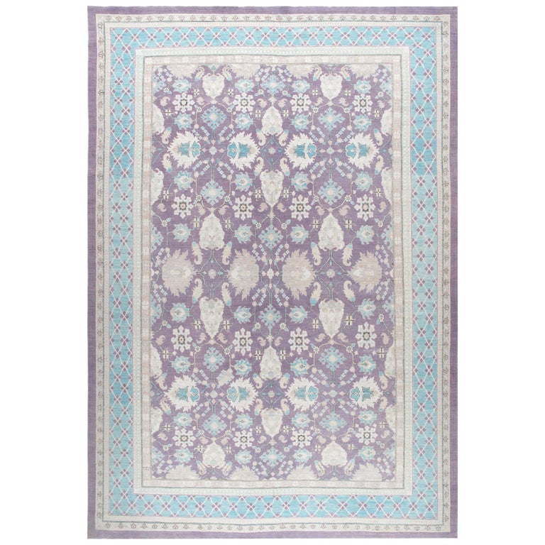 Agra Hand-Knotted Patina Rug in Soft Purple and Blue Colors For Sale at ...