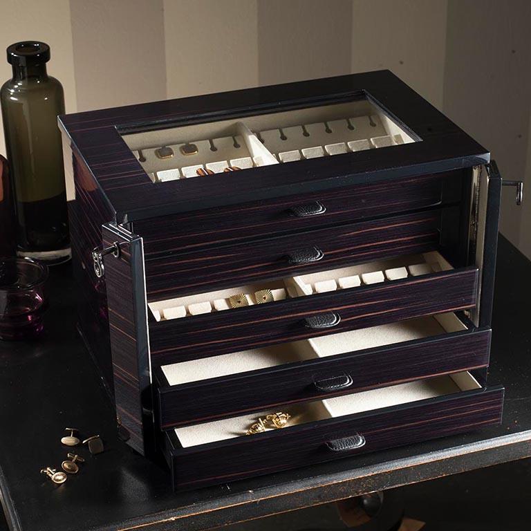 Agresti Black Polished Wood w/ Extendable Box for 54 Cufflinks For Sale ...