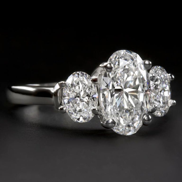 Ags GIA Certified Three-Stone 3 Carat Oval Diamond Platinum Ring For ...