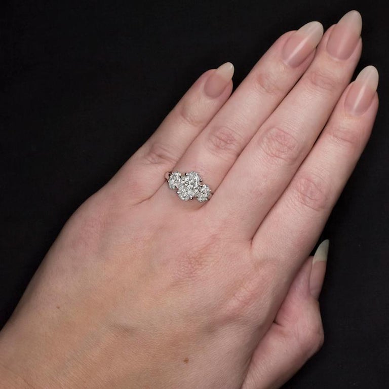 Ags GIA Certified Three-Stone 3 Carat Oval Diamond Platinum Ring For ...