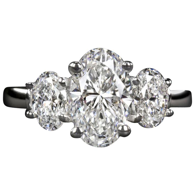 Ags GIA Certified Three-Stone 3 Carat Oval Diamond Platinum Ring For ...