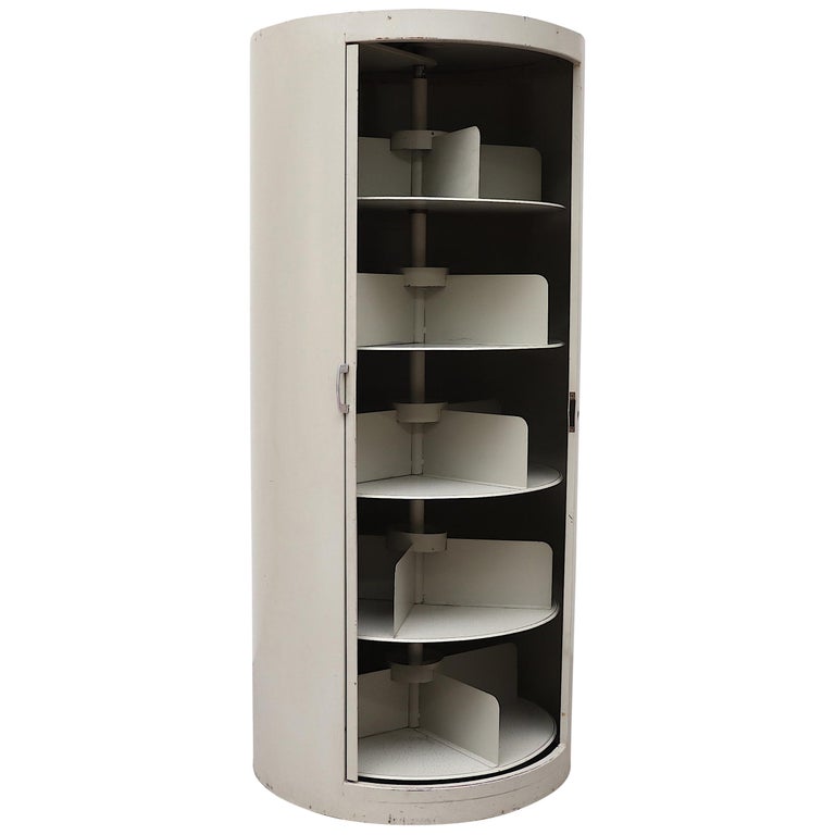 Ahrend Industrial Grey Enameled Metal Round Bookshelf Cabinet at ...