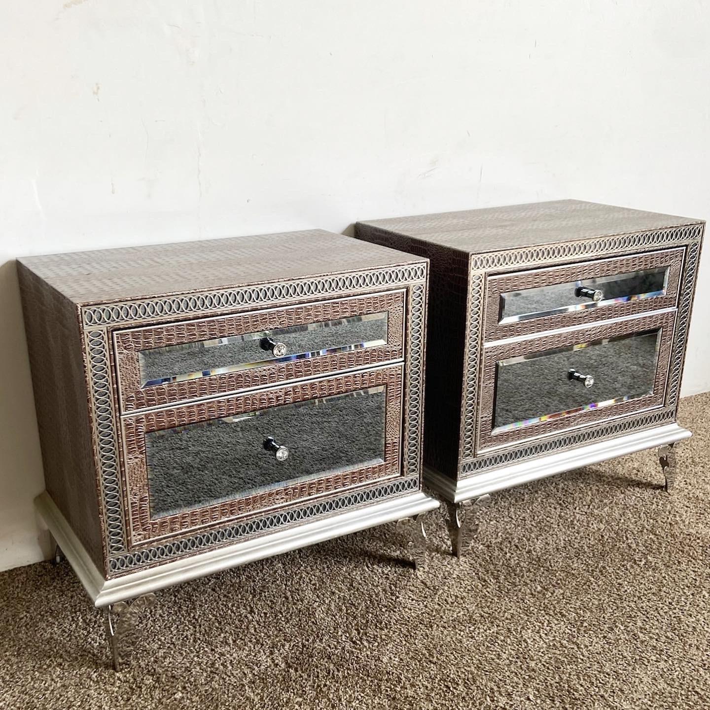 Aico Hollywood Swank Upholstered Nightstand in Amazing Faux Gator For ...