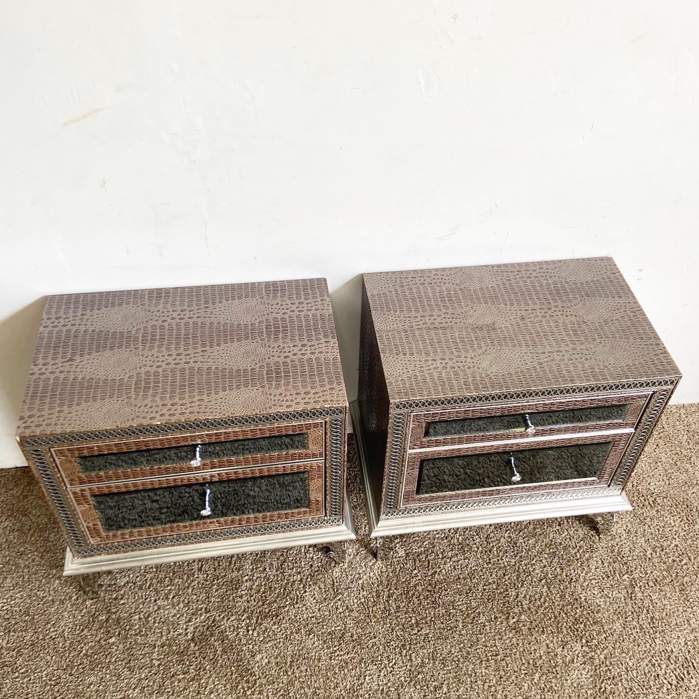 Aico Hollywood Swank Upholstered Nightstand in Amazing Faux Gator For ...