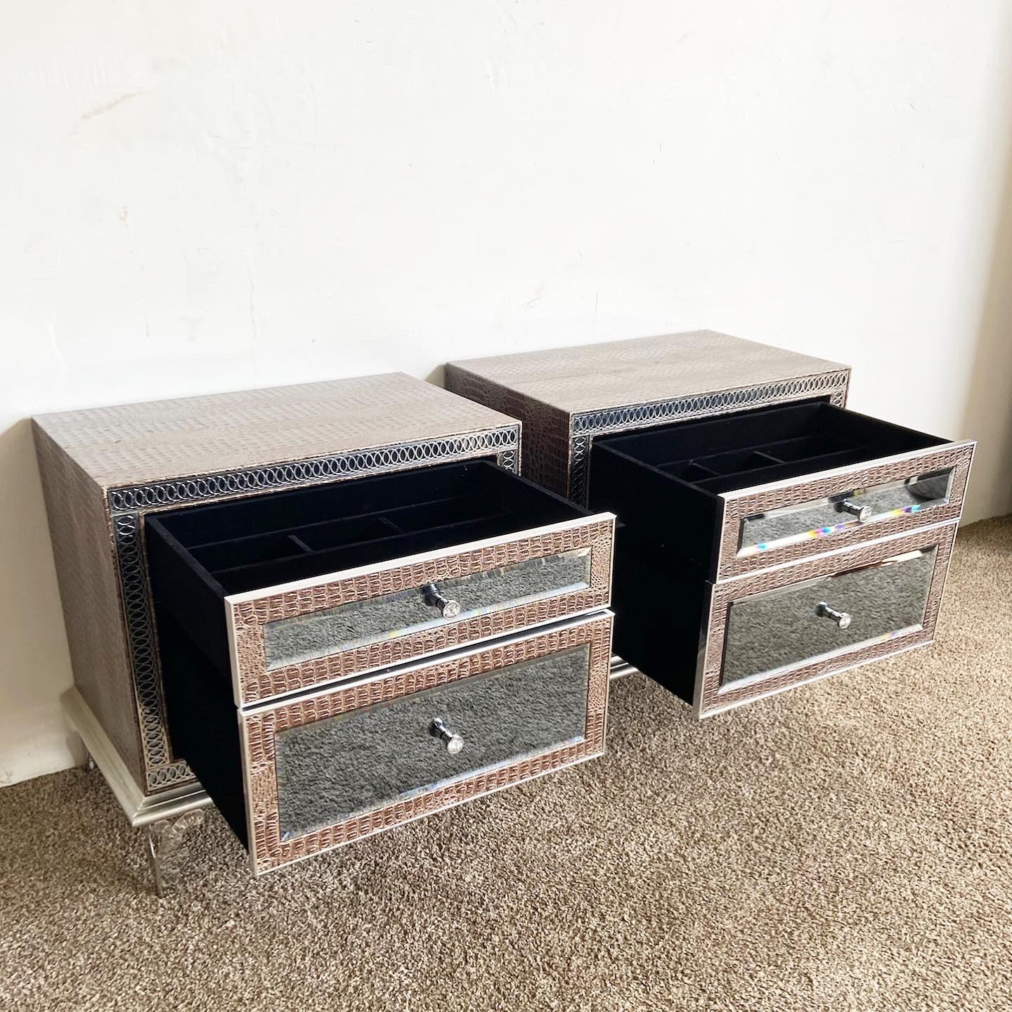 Aico Hollywood Swank Upholstered Nightstand in Amazing Faux Gator For ...