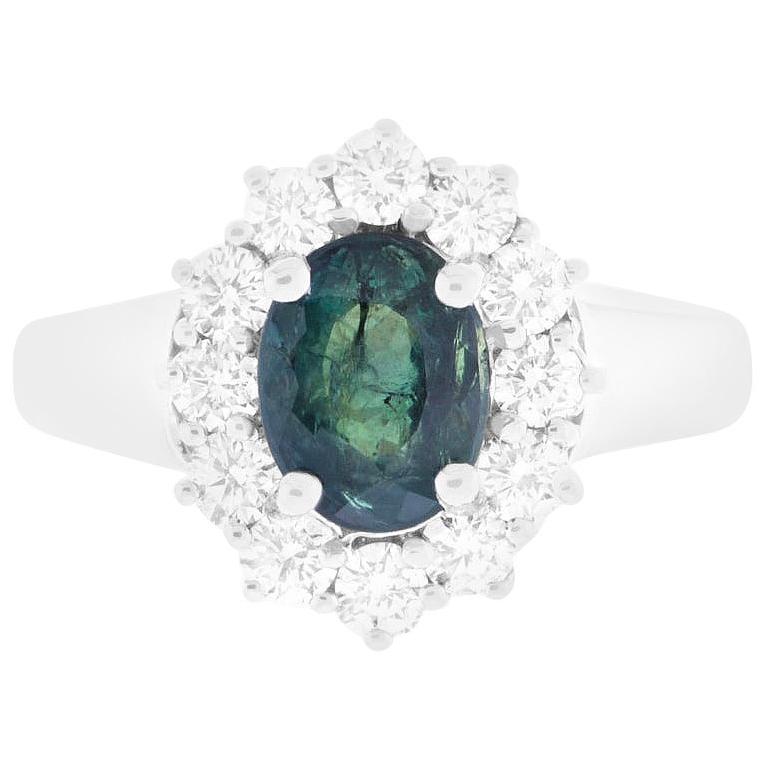 1.40 Carat Oval Natural Color Changing Alexandrite and Diamond Ring 14K ...