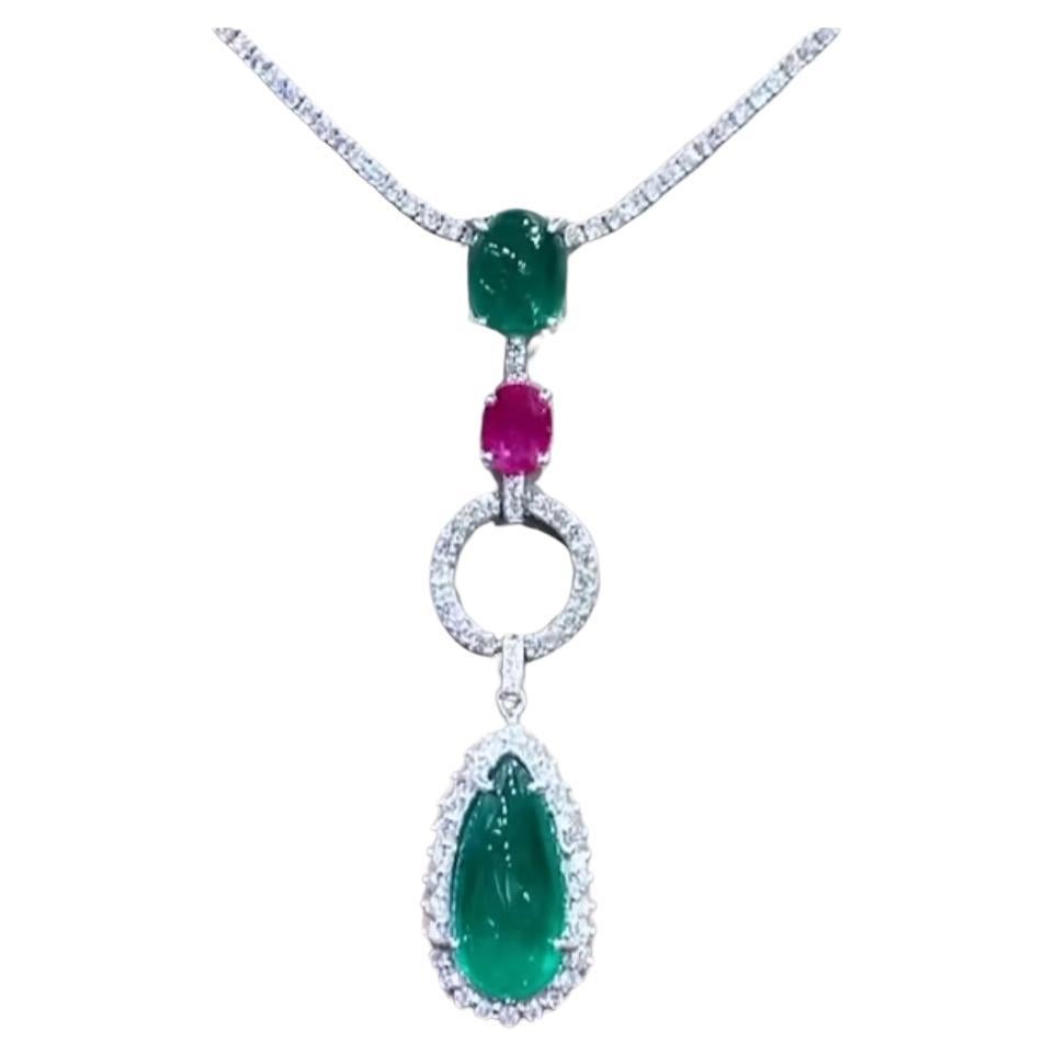AIG Certified 8.45 Zambian Emeralds 1.50 Ct Burma Ruby Diamonds 18K ...
