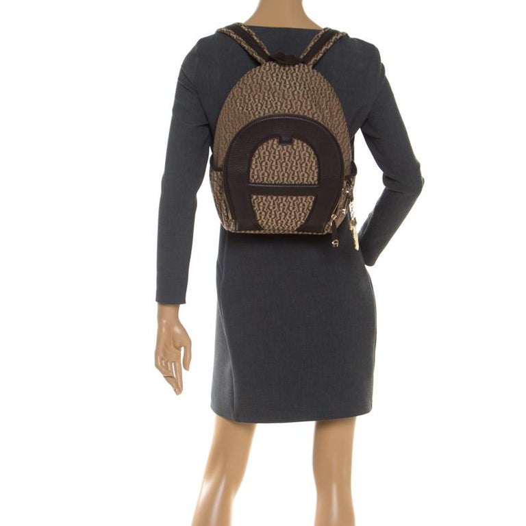 Aigner Beige/Brown Signature Canvas and Leather Icon Backpack For Sale ...