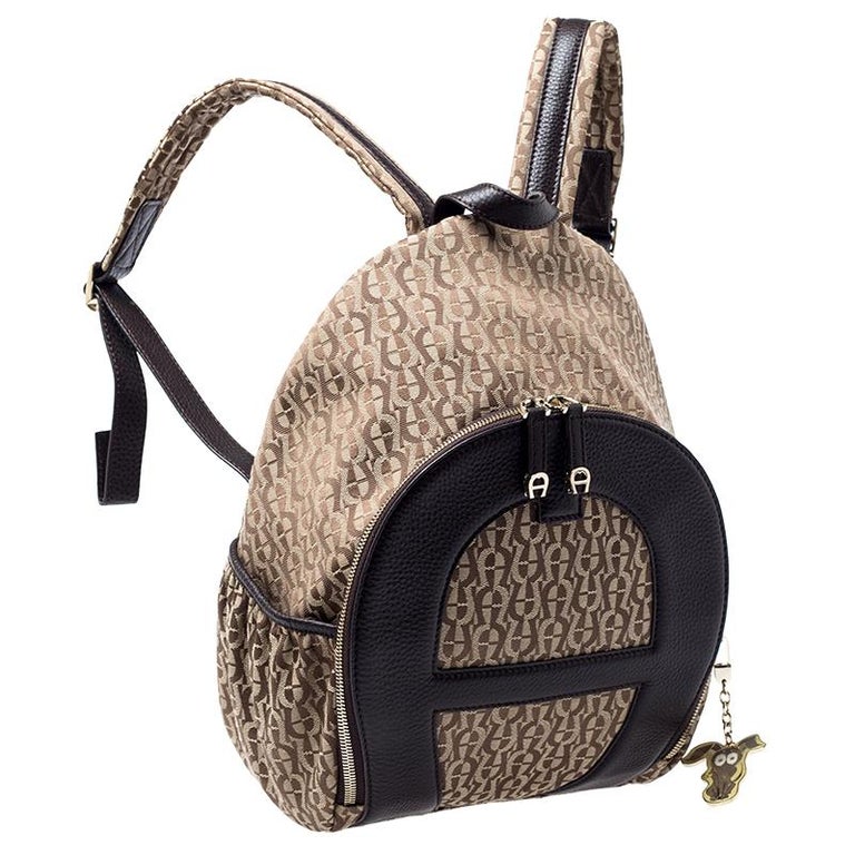 Aigner Beige/Brown Signature Canvas and Leather Icon Backpack For Sale ...