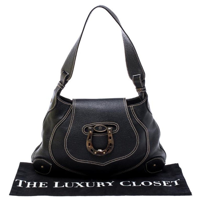 Aigner Black Leather Flap Shoulder Bag For Sale at 1stDibs