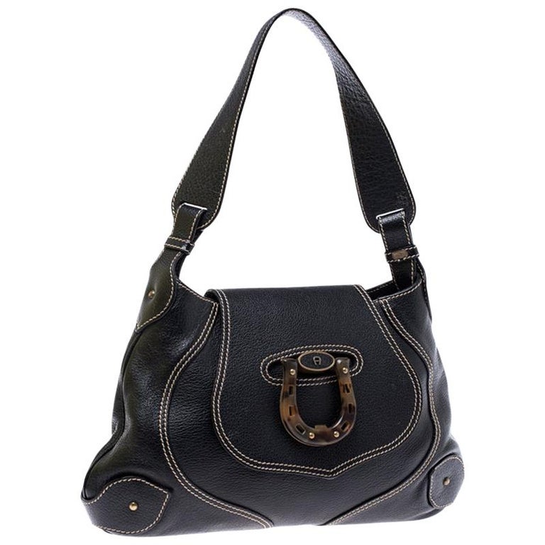 Aigner Black Leather Flap Shoulder Bag For Sale at 1stDibs