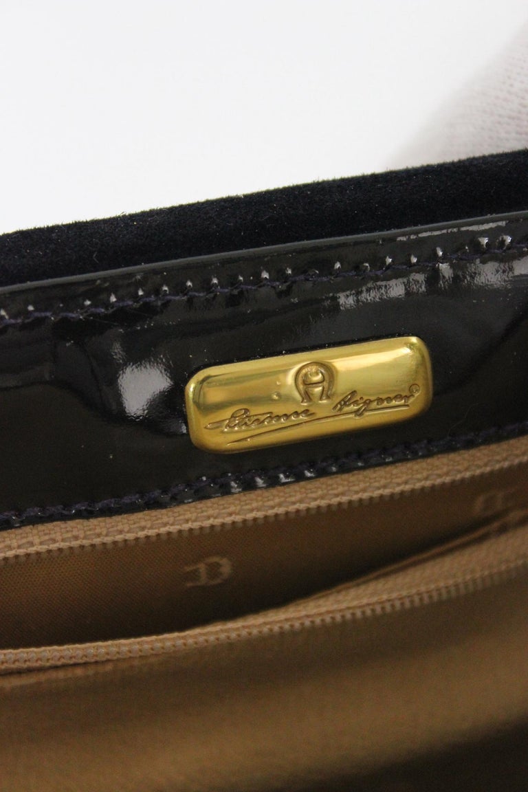 Aigner Black Patent Leather Vintage Bag For Sale at 1stDibs