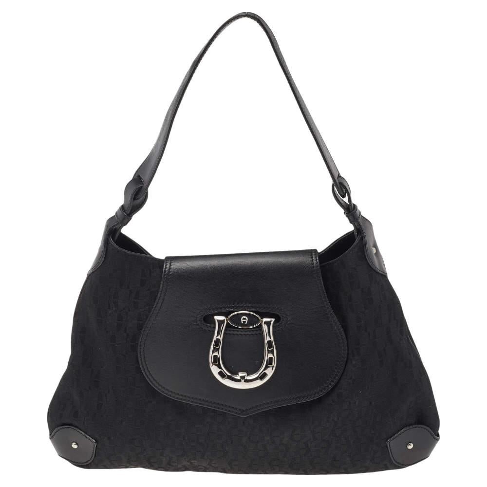 Aigner Black Signature Canvas and Leather Hobo For Sale at 1stDibs