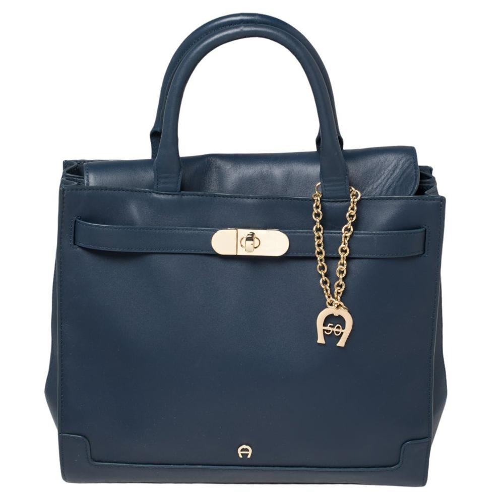 Aigner Purple Logo Embossed Leather Cavallina Tote at 1stDibs