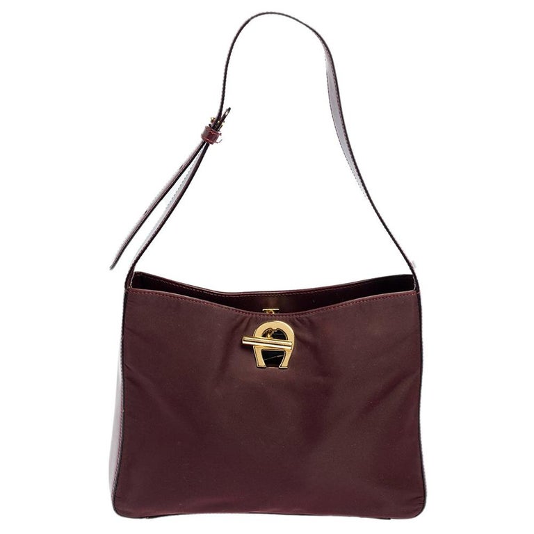 Aigner Burgundy Nylon and Leather Logo Lock Shoulder Bag at 1stDibs