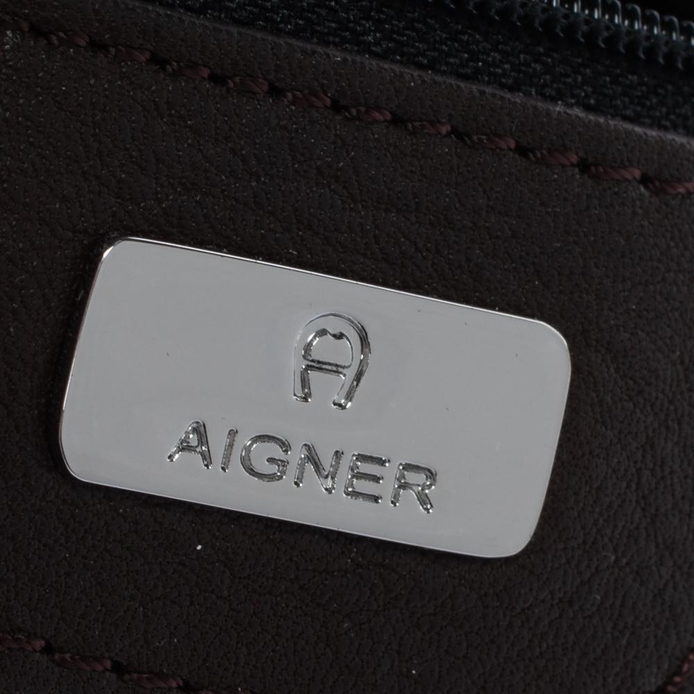 Aigner Dark Brown Leather Drawstring Front Pocket Top Handle Bag For ...