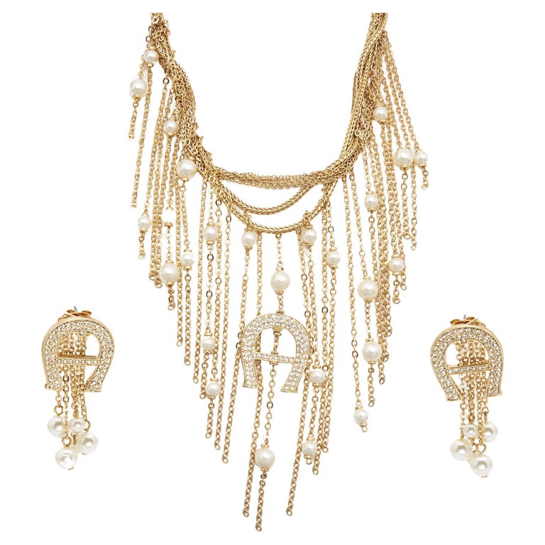 Aigner Gold Tone Capri Necklace and Earring Set For Sale at 1stDibs