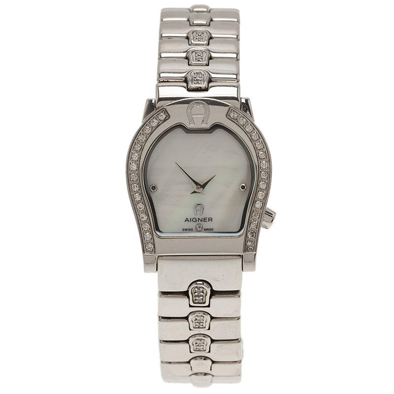 Aigner Mother Of Pearl Diamond Stainless Steel Verona A01200 Womens ...