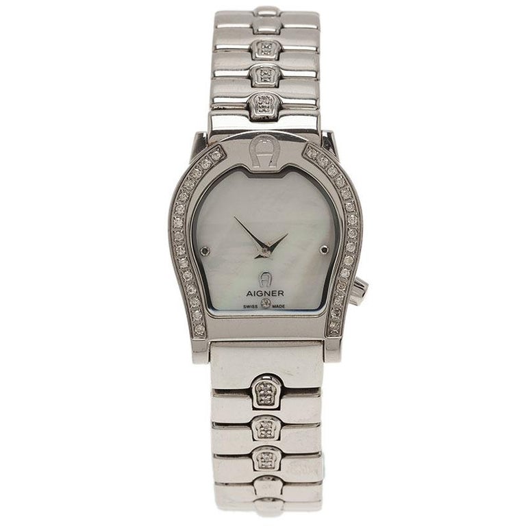 Aigner Mother Of Pearl Diamond Stainless Steel Verona A01200 Womens ...