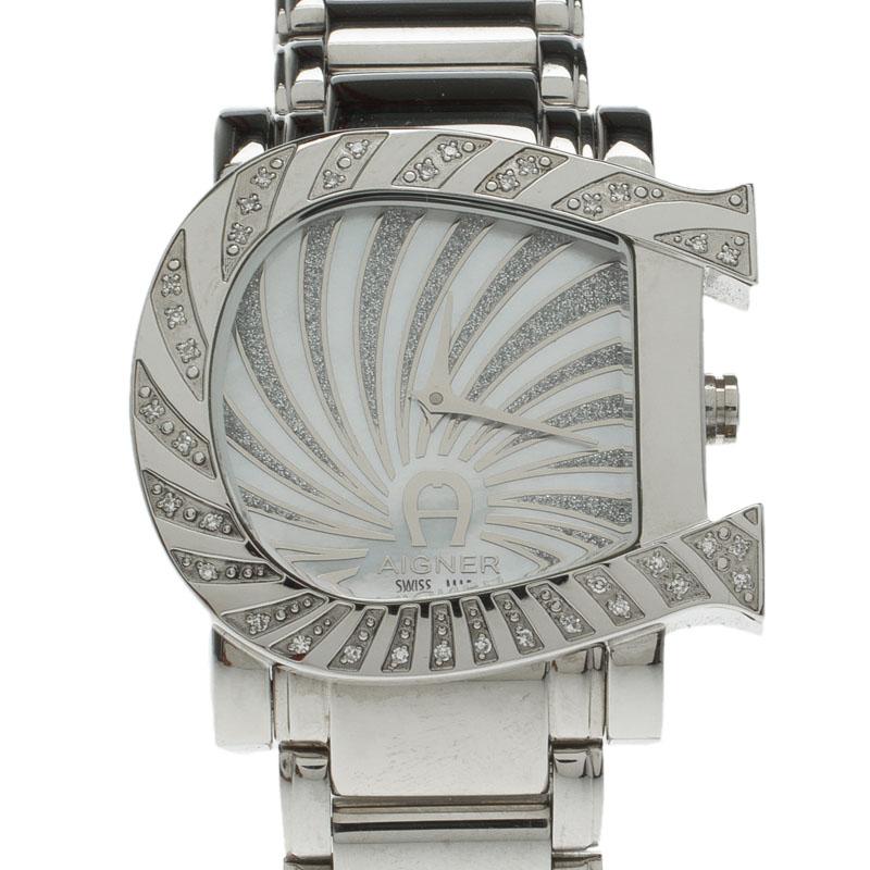 Aigner Mother of Pearl Stainless Steel Genua Due Women's Wristwatch ...
