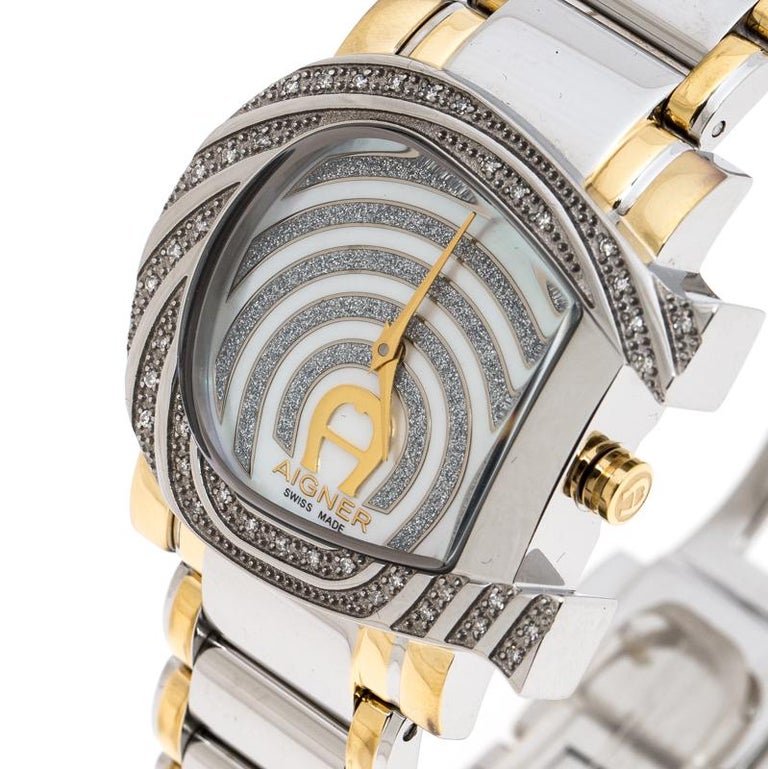 Aigner Mother of Pearl Two-Tone Stainless Steel Diamonds Genua Due ...