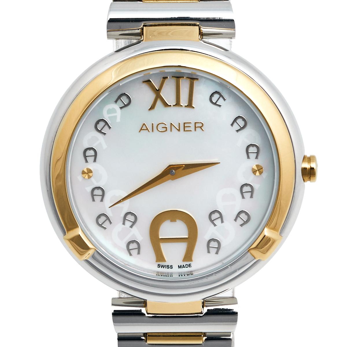 Aigner Mother of Pearl Two-Tone Stainless Steel Gorizia Women's ...