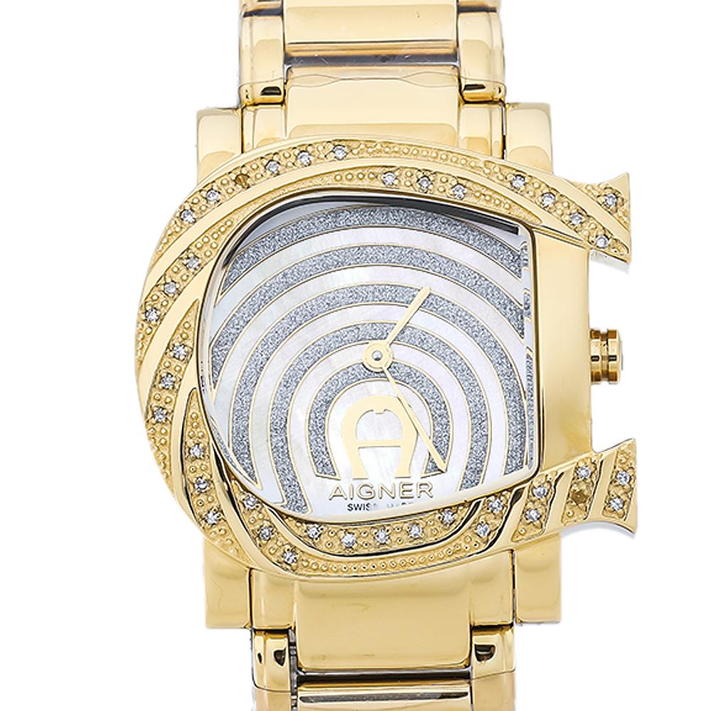 Aigner White Mother of Pearl Gold Diamonds Due A31600 Women's ...