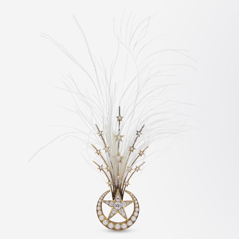 Aigrette Headpiece in 18 Karat Gold, Diamonds and Pearls For Sale at ...