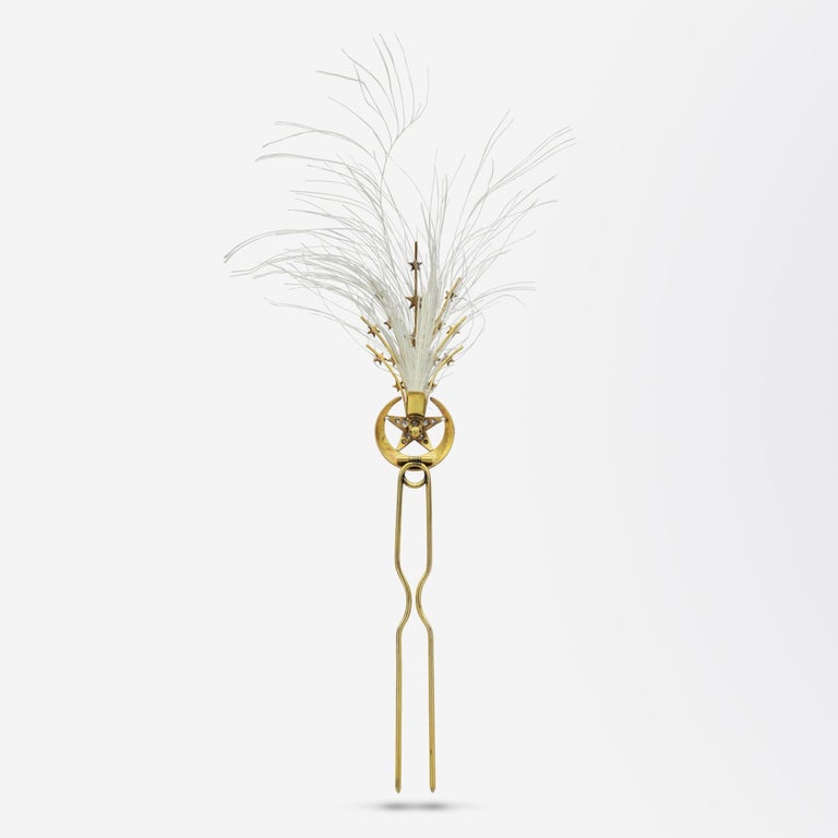Aigrette Headpiece in 18 Karat Gold, Diamonds and Pearls at 1stDibs