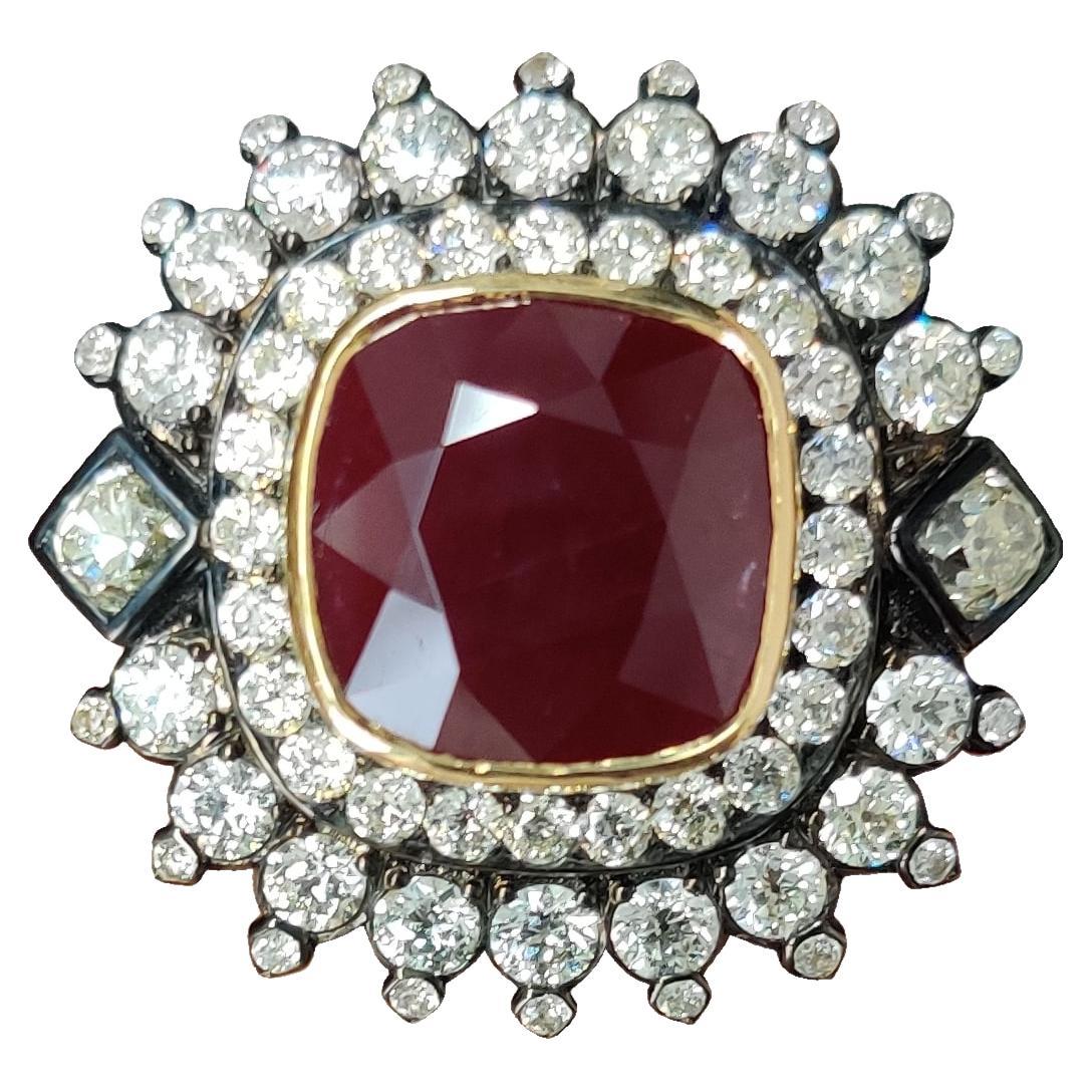 Cushion Mozambique Ruby Ring with Round Diamonds For Sale at 1stDibs ...