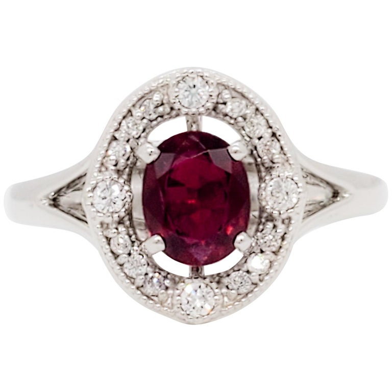 AIGS Pigeon Blood Red Ruby Oval and White Diamond Ring at 1stDibs
