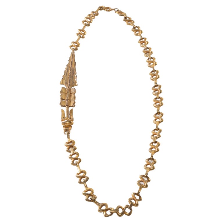 Aiguillette by Line Vautrin, Sautoir Necklace in Gilded Bronze For Sale ...