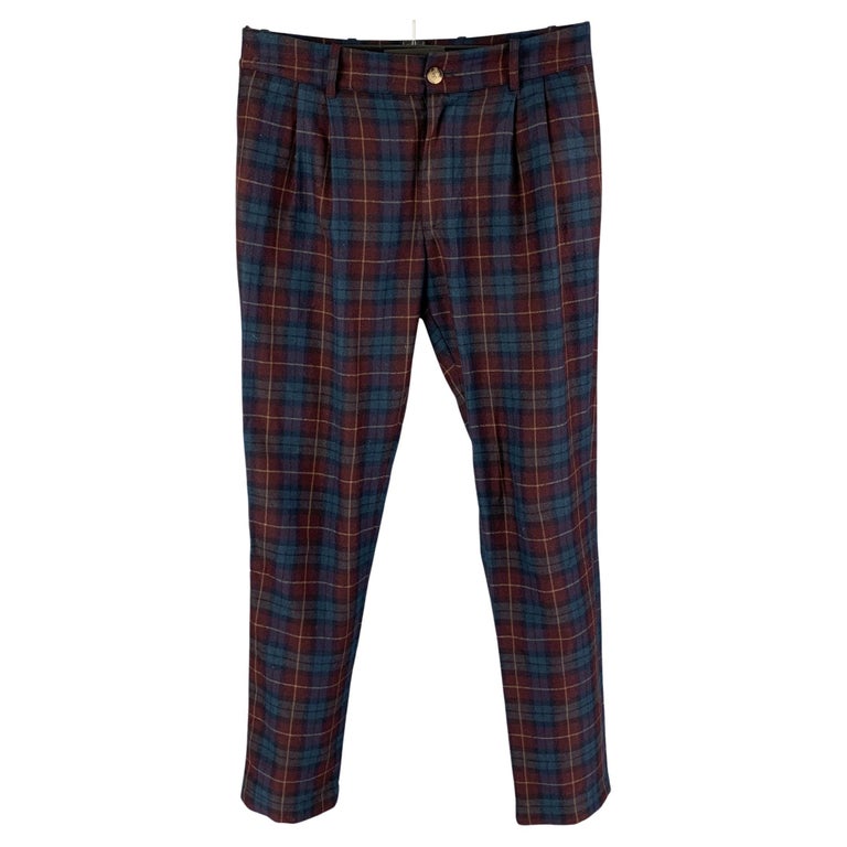 AIME LEON DORE Size 32 Navy Burgundy Plaid Wool Cotton Button Fly Dress ...