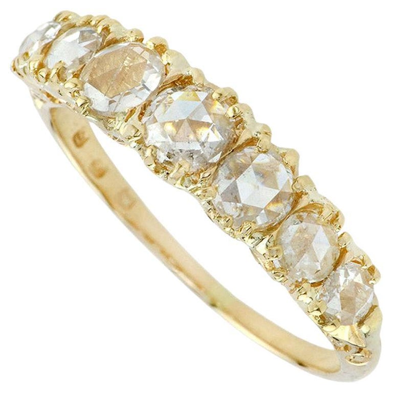 Klassischer viktorianischer Ring mit sieben Diamanten im Rosenschliff aus 18K Gelbgold ...