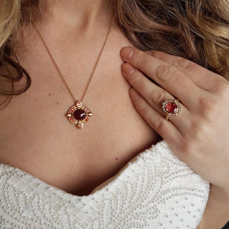 Aimee Kennedy, 5 Carat Rustic Ruby and Sapphire Halo Pendant For Sale ...