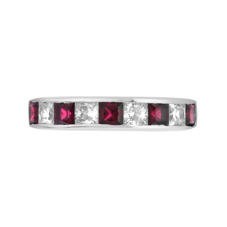 Customizable Square Ruby and Diamond Channel Half Eternity Band in 18K ...
