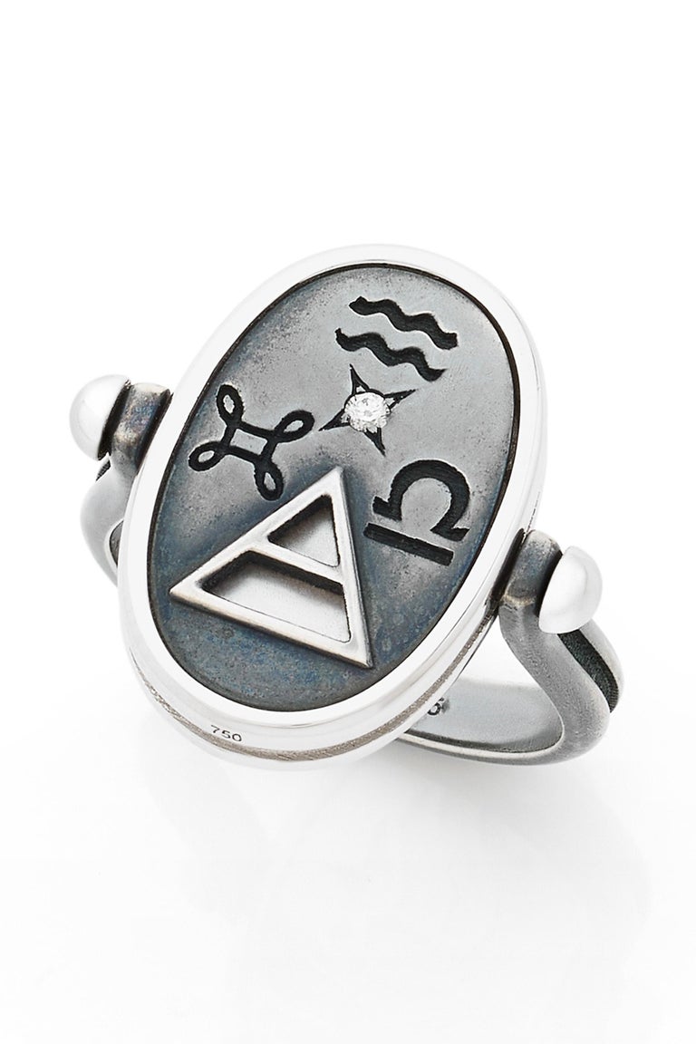 AIR 4 Elements Ring in 18k White Gold and Distressed Silver by Elie Top ...