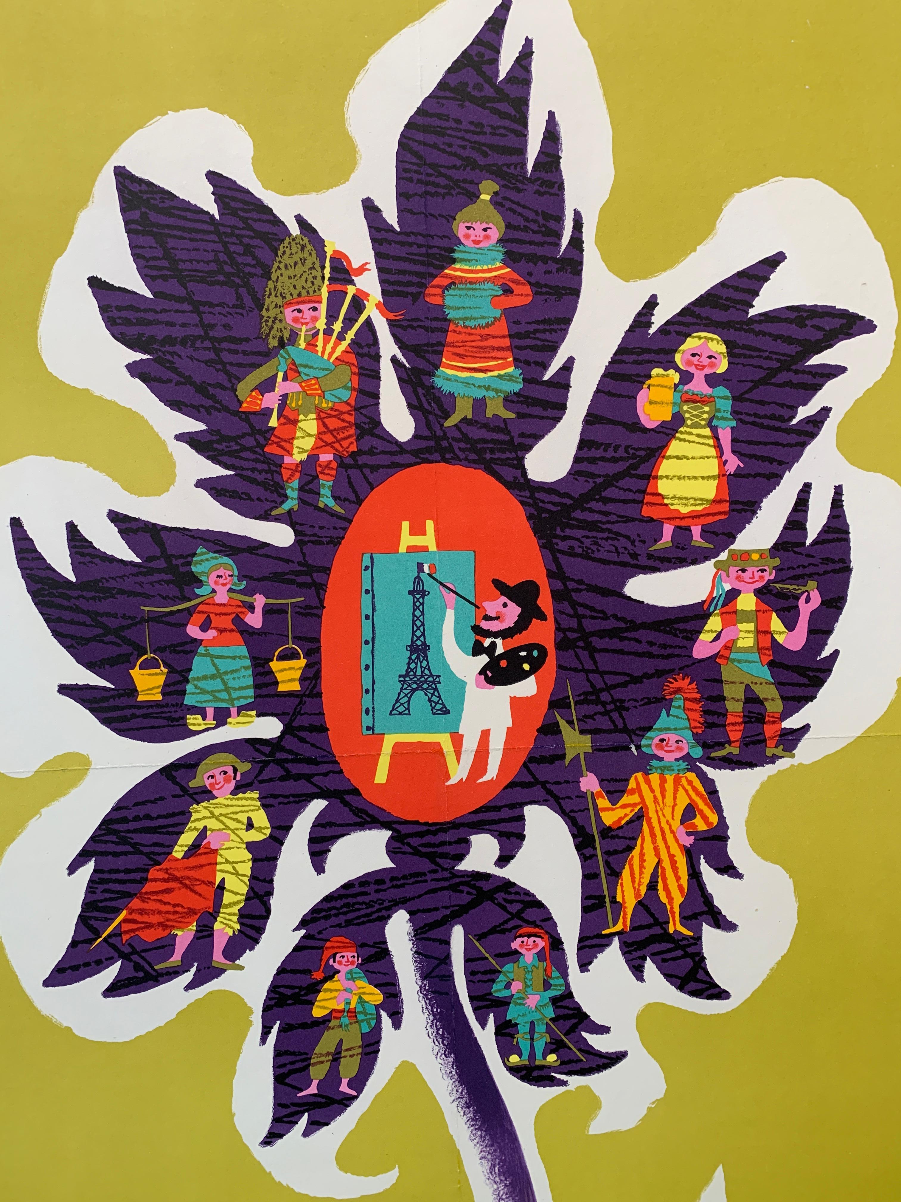 'Air France Europe', Original Vintage Travel Poster by Herve Morvan, 1956 For Sale at 1stDibs