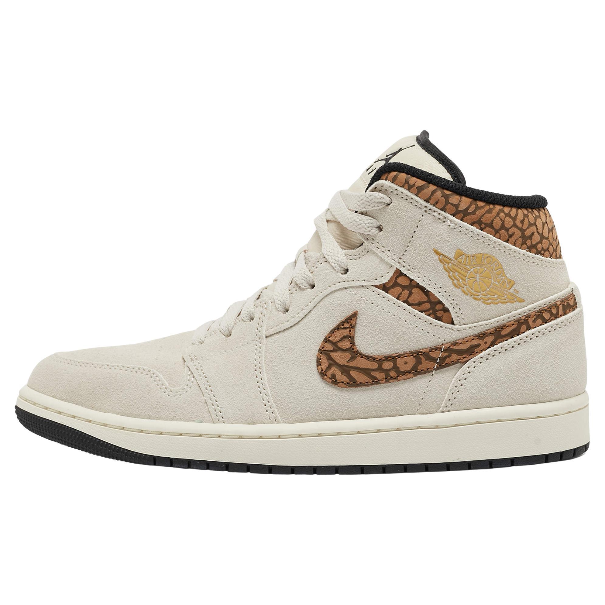 Air Jordan Cream/Brown Suede Jordan 1 Mid SE Brown Elephant Sneakers ...