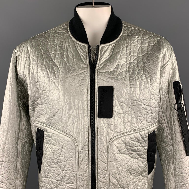 AIR JORDAN Size L Silver Metallic Polyethylene Zip Up Bomber Jacket at ...