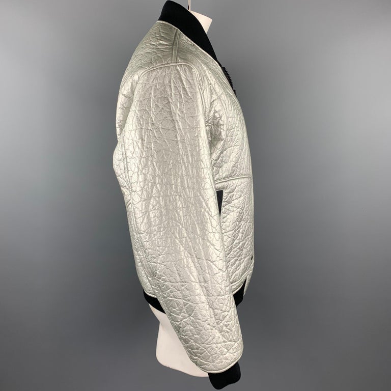 AIR JORDAN Size L Silver Metallic Polyethylene Zip Up Bomber Jacket at ...