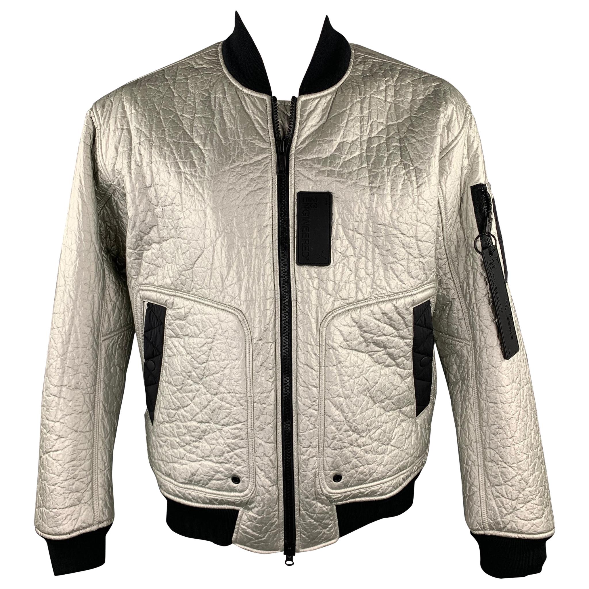 AIR JORDAN Size L Silver Metallic Polyethylene Zip Up Bomber Jacket at ...