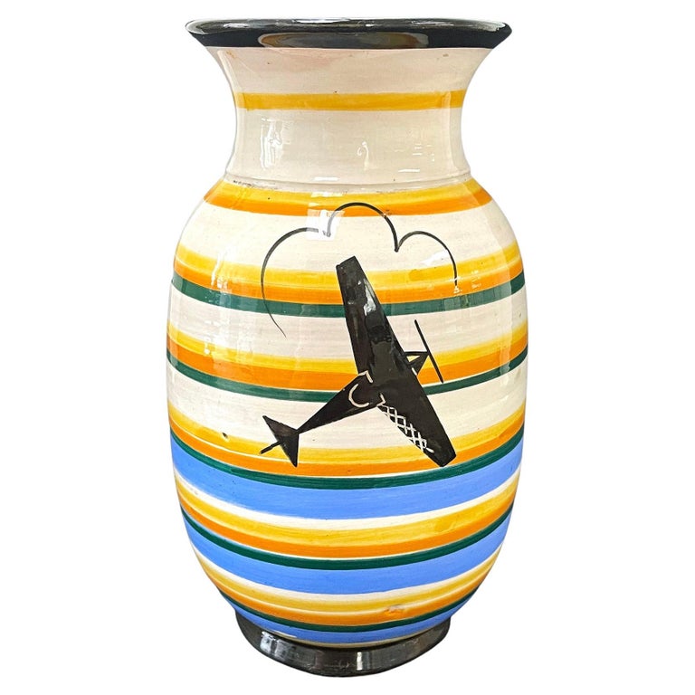 "Airplane in the Clouds," Striking Futurist-Art Deco Vase by Rometti ...
