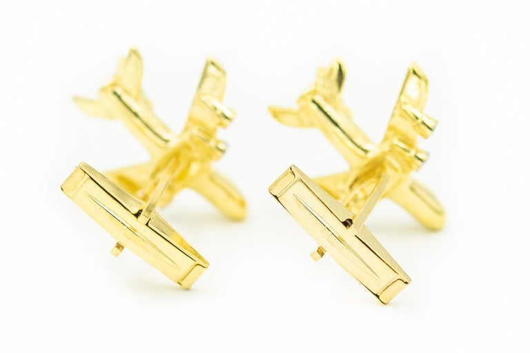 Airplane Plane Diamond Yellow Gold Cufflinks For Sale at 1stDibs