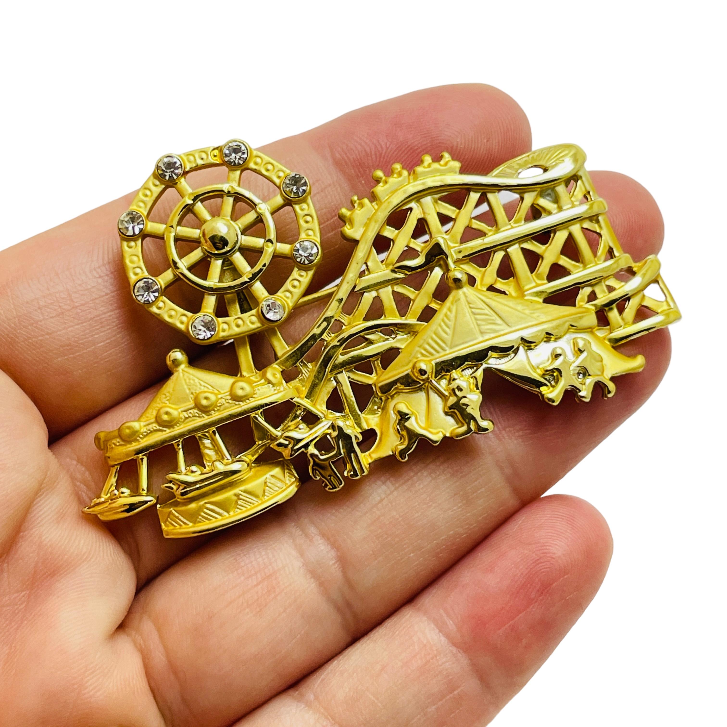 AJC signed carnival gold tone rhinestones designer brooch For Sale at ...