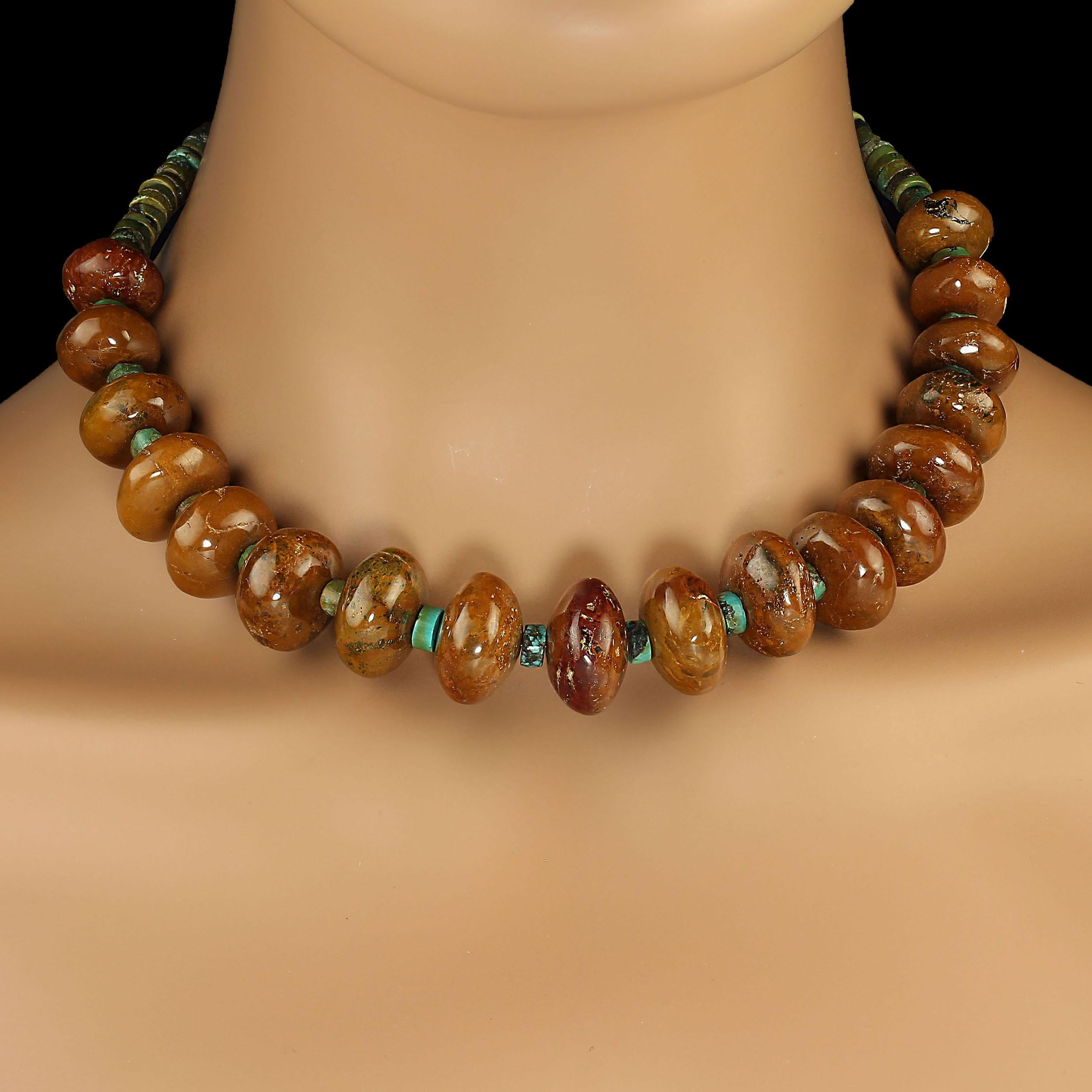AJD 17 Inch Highly Polished Brown Turquoise Rondelle Necklace For Sale ...