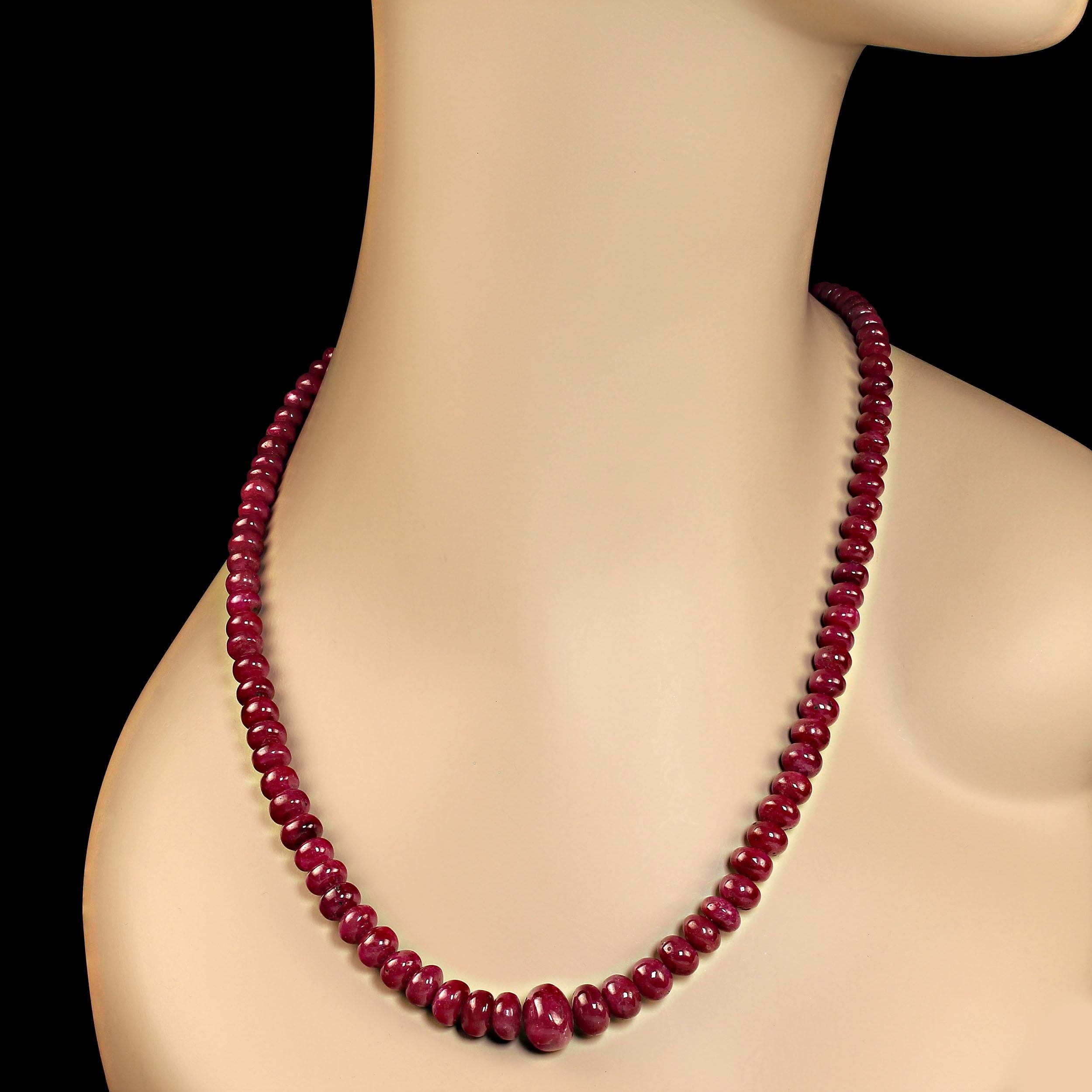 AJD 18 Inch Natural Opaque Graduated Ruby Necklace at 1stDibs | pearl and ruby necklace