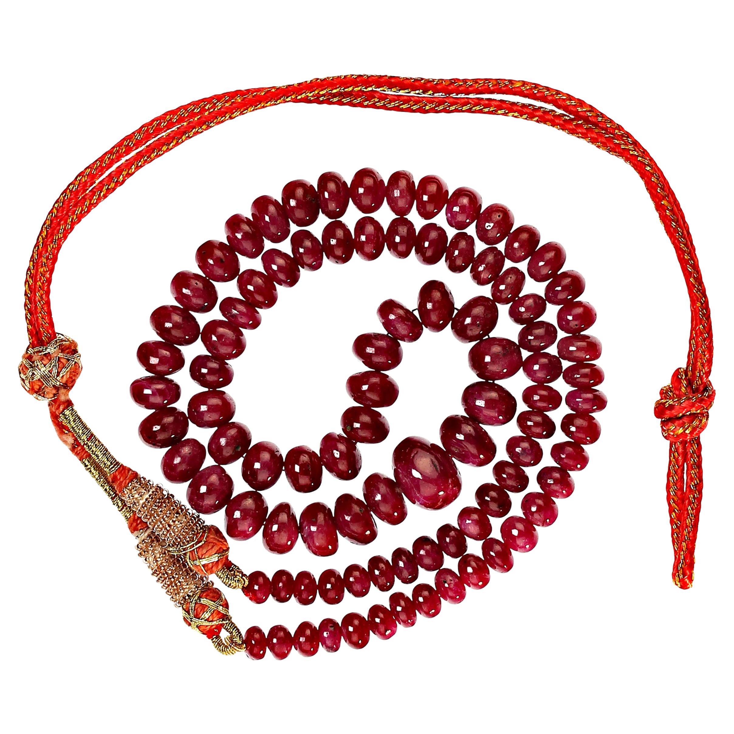 AJD 18 Inch Natural Opaque Graduated Ruby Necklace at 1stDibs | pearl and ruby necklace
