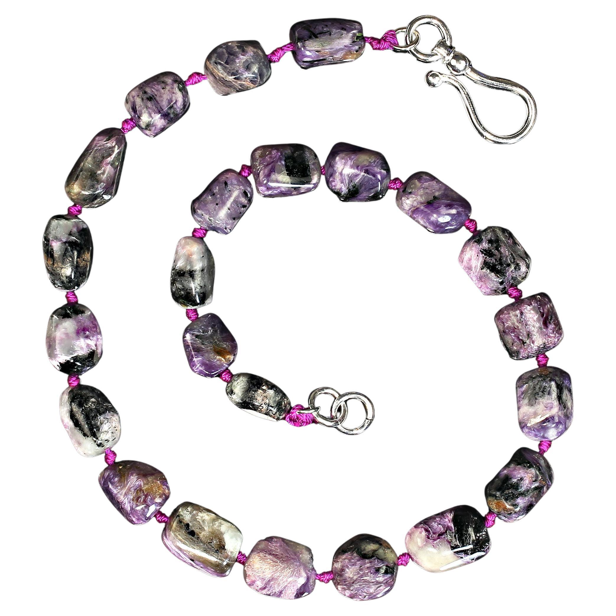 AJD 19 Inch Highly Polished Irregular Charoite Nugget Necklace at 1stDibs