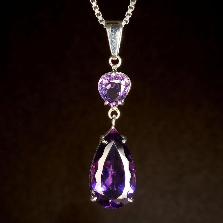 AJD Amethyst Teardrop Topped with Heart Amethyst Pendant February ...